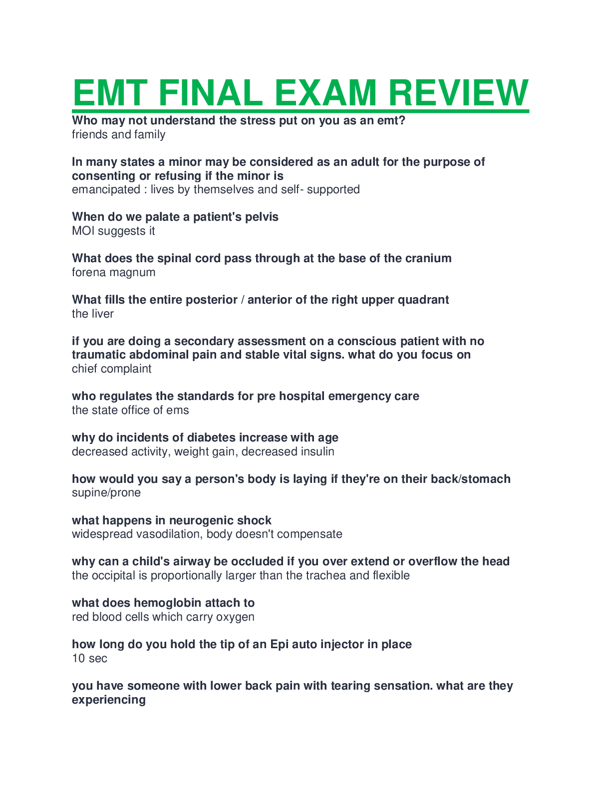 EMT FINAL EXAM REVIEW QUESTIONS WITH CORRECT ANSWERS COMPLETE GUIDE SOLUTION - Scholarfriends
